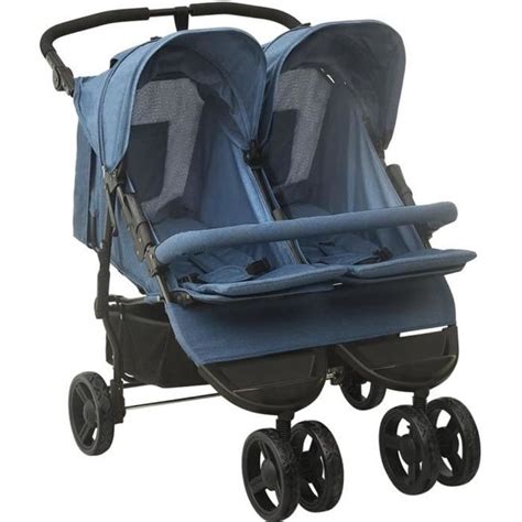 VidaXL Poussette à deux places Bleu marine Acier Cdiscount