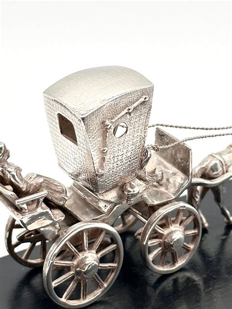 No Reserve Bijzonder Grote Zware Handgemaakte Zilveren Miniatuur Koets