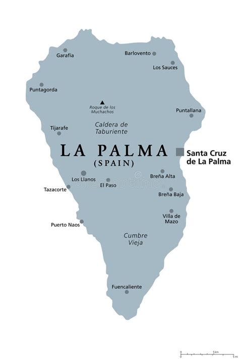Ilha Palma Mapa Político Cinza Parte Das Ilhas Canárias Espanha