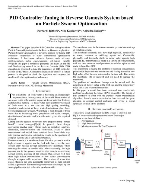 pdf pid controller tuning in reverse osmosis system based on particle swarm optimization