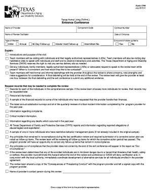 Fillable Online Dads State Tx TxHmL Entrance Conference Form 1744 Fax