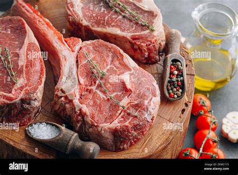 Fresh Raw Prime Black Angus Beef Steaks Variety Of Raw Beef Meat