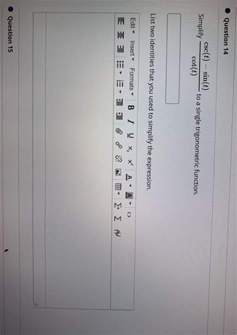 solved question 14 simplify csc t sin t cot t to a