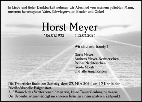 Traueranzeigen Von Horst Meyer Vrm Trauer De