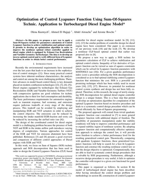 pdf optimization of control lyapunov function using sum of squares technic application to