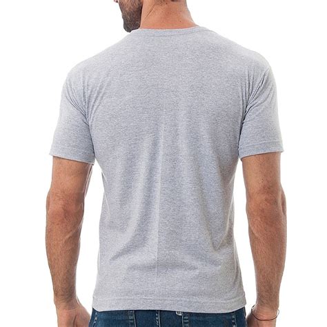 Camiseta Masculina Básica Cinza Mescla Lisa 100 Algodão Vesttuario