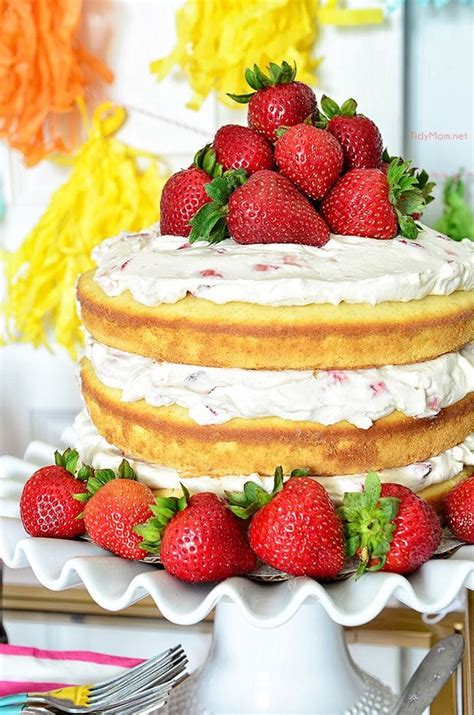 Strawberries And Cream Naked Cake Birthday Party Cart TidyMom