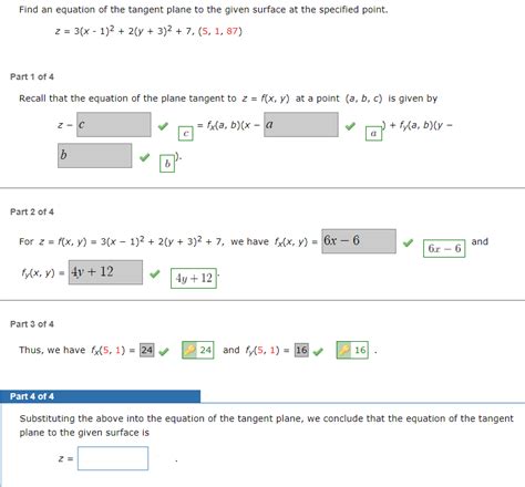 solved find an equation of the tangent plane to the given