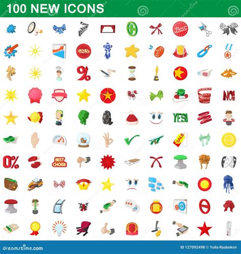 100 Nuevos Iconos Fijados Estilo De La Historieta Stock de ilustración