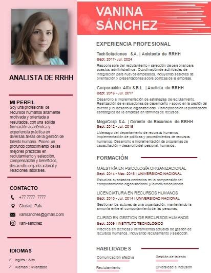 Plantilla de Currículum Vitae para Bailarina Profesional en Word