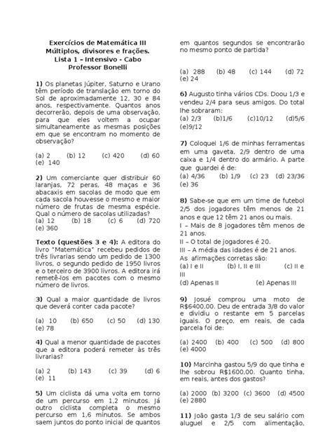 PDF Exercícios de múltiplos divisores mmc mdc e frações DOKUMEN TIPS