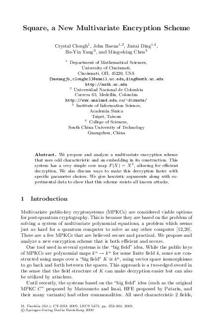 pdf square a new multivariate encryption scheme crystal clough