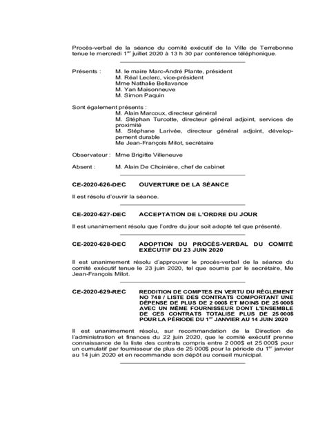 Fillable Online Fillable Online Ville Terrebonne Qc Proc S Verbal D Une