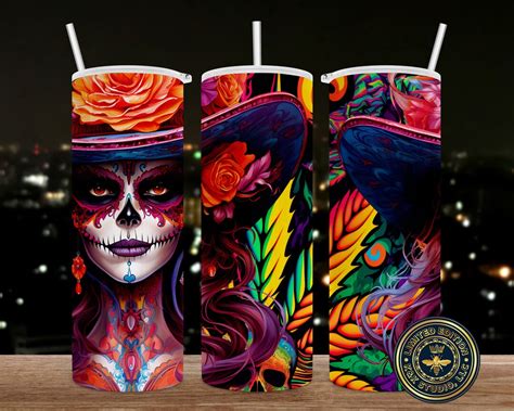 Catrinas Colorful Dia De Los Muertos Mexican Png Tumbler Template