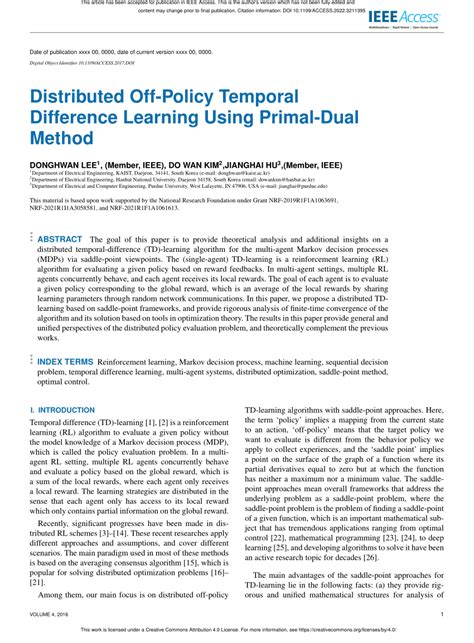 pdf distributed off policy temporal difference learning using primal dual method