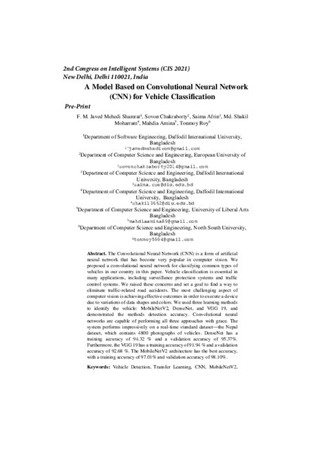 pdf a model based on convolutional neural network cnn for vehicle classification joyece