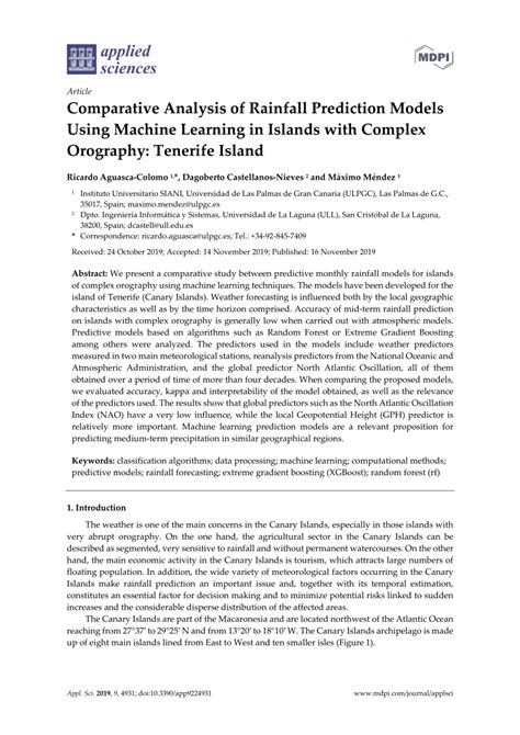 pdf comparative analysis of rainfall prediction models using machine learning in islands with