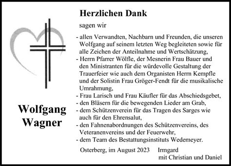 Traueranzeigen Von Wolfgang Wagner Augsburger Allgemeine Zeitung
