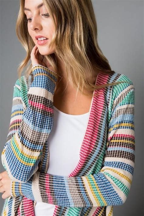 3277 Multi Color Print Cardigan Printed Cardigan Striped Cardigan