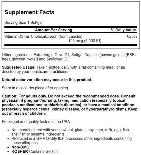 NOW Foods High Potency Vitamin D 3 125 Mcg 5 000 Iu 240 Sgels