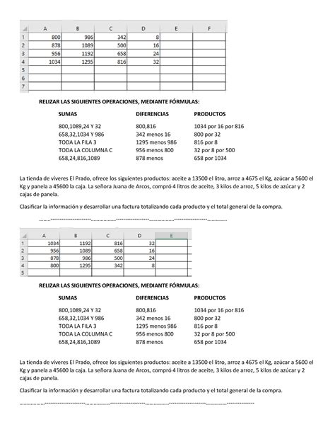 Taller DE Excel PARA Sexto Y Séptimo RELIZAR LAS SIGUIENTES
