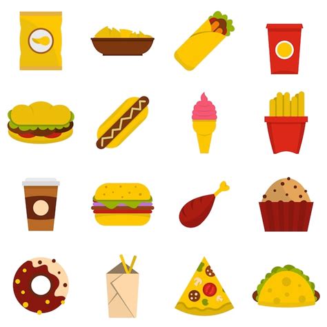 Premium Vector Fast Food Icons Set In Flat Style
