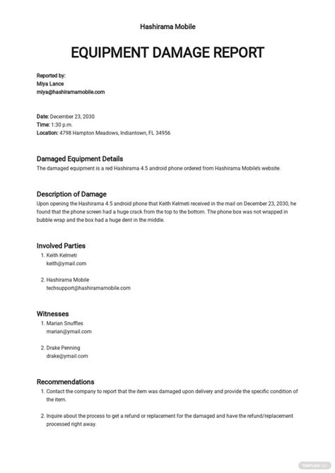 The Equipment Damage Report Is Shown In This Document And It Contains