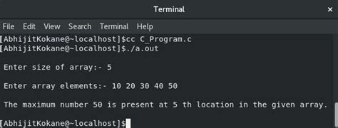 c program to find maximum number in an array