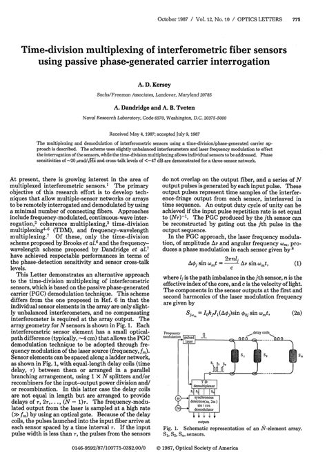 pdf time division multiplexing of interferometric fiber sensors using passive phase generated