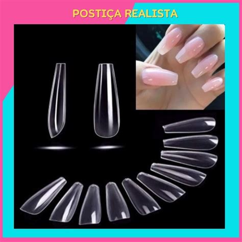 Unhas Posti As Bailarina Realista Transparente Ou Natural Leitosa Kit