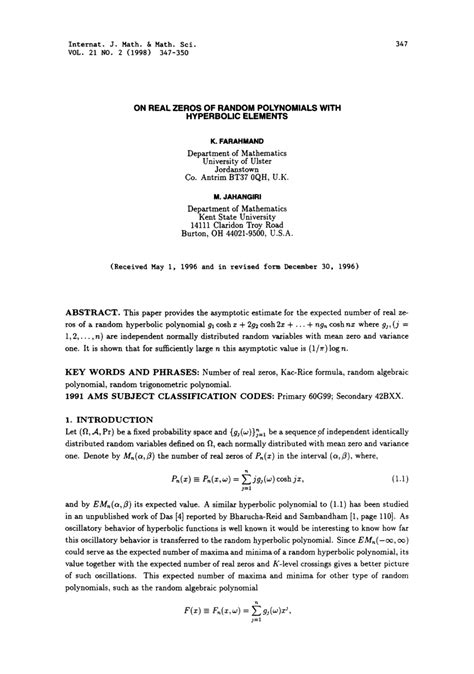 pdf on real zeros of random polynomials with hyperbolic elements