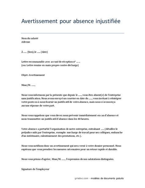 Avertissement pour absence injustifiée DOC PDF page 1 sur 2