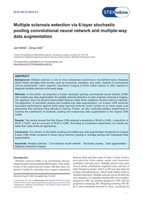 pdf multiple sclerosis detection via 6 layer stochastic pooling convolutional neural network
