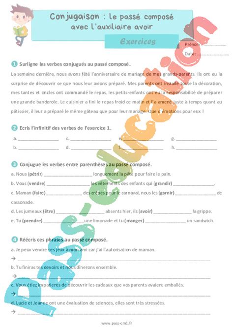 Le passé composé avec lauxiliaire avoir Exercices de conjugaison