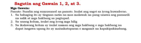 Sagutin Ang Gawain 1 2 At 3 Mga Gawain Panuto StudyX