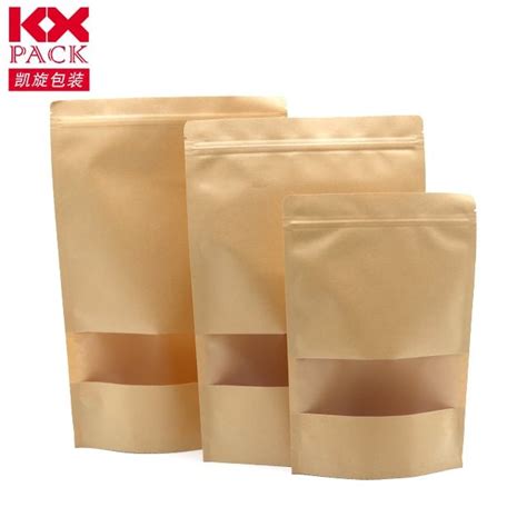 Kraft Paper Stand Up Pouch Recycled Brown Bag With Window