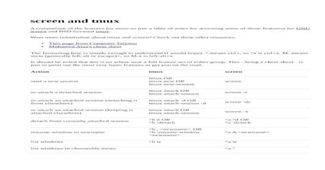 pdf screen and tmux and tmux cheat sheet pdf · screen and tmux a comparison of