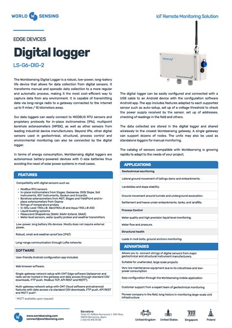 Datasheet Digital Logger En The Worldsensing Digital Logger