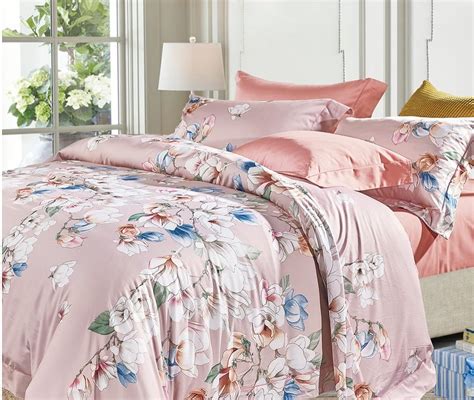 Eikei Modern Watercolor Flowers Print Duvet Quilt Cover 3pc Set Lilac