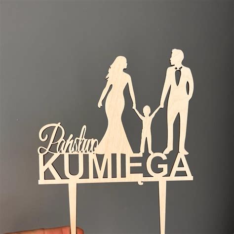Personalizowany Topper Drewniany Na Tort Weselny Rodzina Dziecko