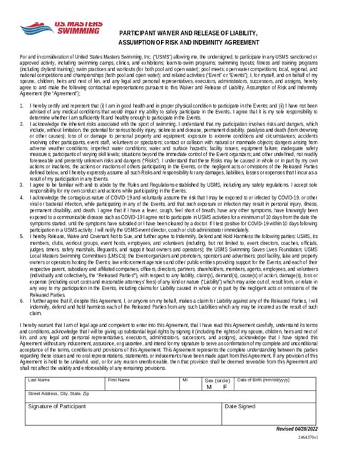 WAIVER AND RELEASE OF LIABILITY ASSUMPTION OF RISK AND INDEMNITY