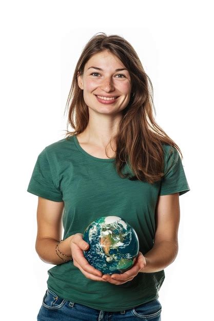 Premium Photo A Woman Holding A Globe With The Word Earth On It