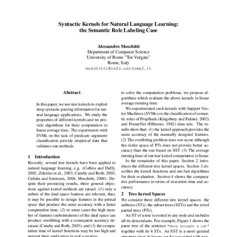 syntactic kernels for natural language learning the semantic role labeling case acl anthology