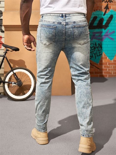 Manfinity EMRG Men Cotton Ripped Slim Straight Jeans SHEIN UK