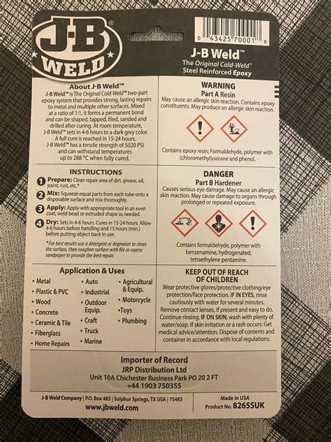 JB WELD ORIGINAL COLD WELD STEEL REINFORCED EPOXY GLUE STRONG BOND