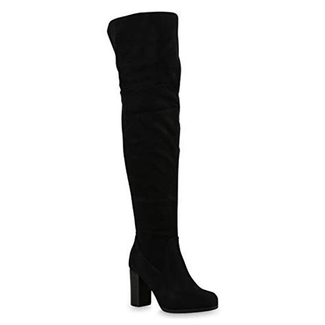 Modische Damen Stiefel Profil Sohle Overknees Block Absatz Schuhe