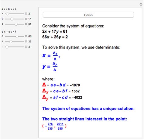 solution of two equations in two unknowns wolfram demonstrations project