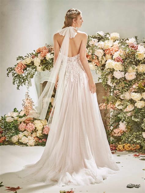 Stunning Sheath Halter Neck Wedding Gown In Frothy Tulle Modes Bridal Nz
