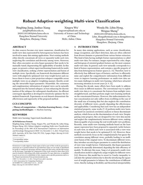 pdf robust adaptive weighting multi view classification