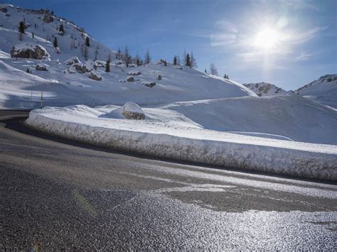 Skiing In The Swiss Alps Snowy Mountains Road